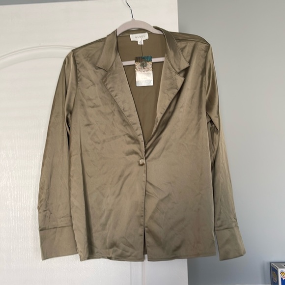 Mable | Jackets & Coats | Nwt Mable Golden Olive Satin One Button ...